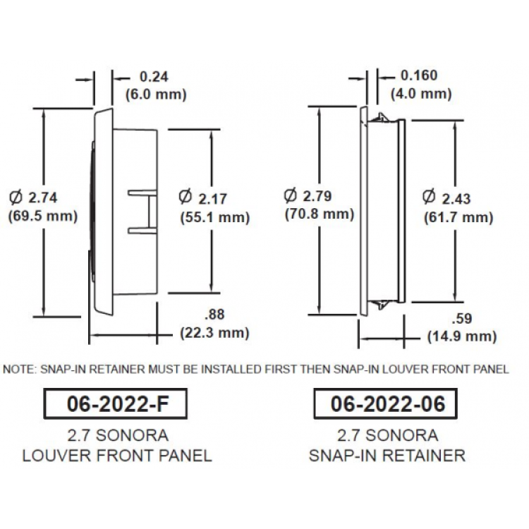 BT2-1090 Sonora Louver | 2.7″ Snap-In Retainer Kit